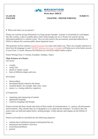 Class 11 poster writing worksheet | PDF