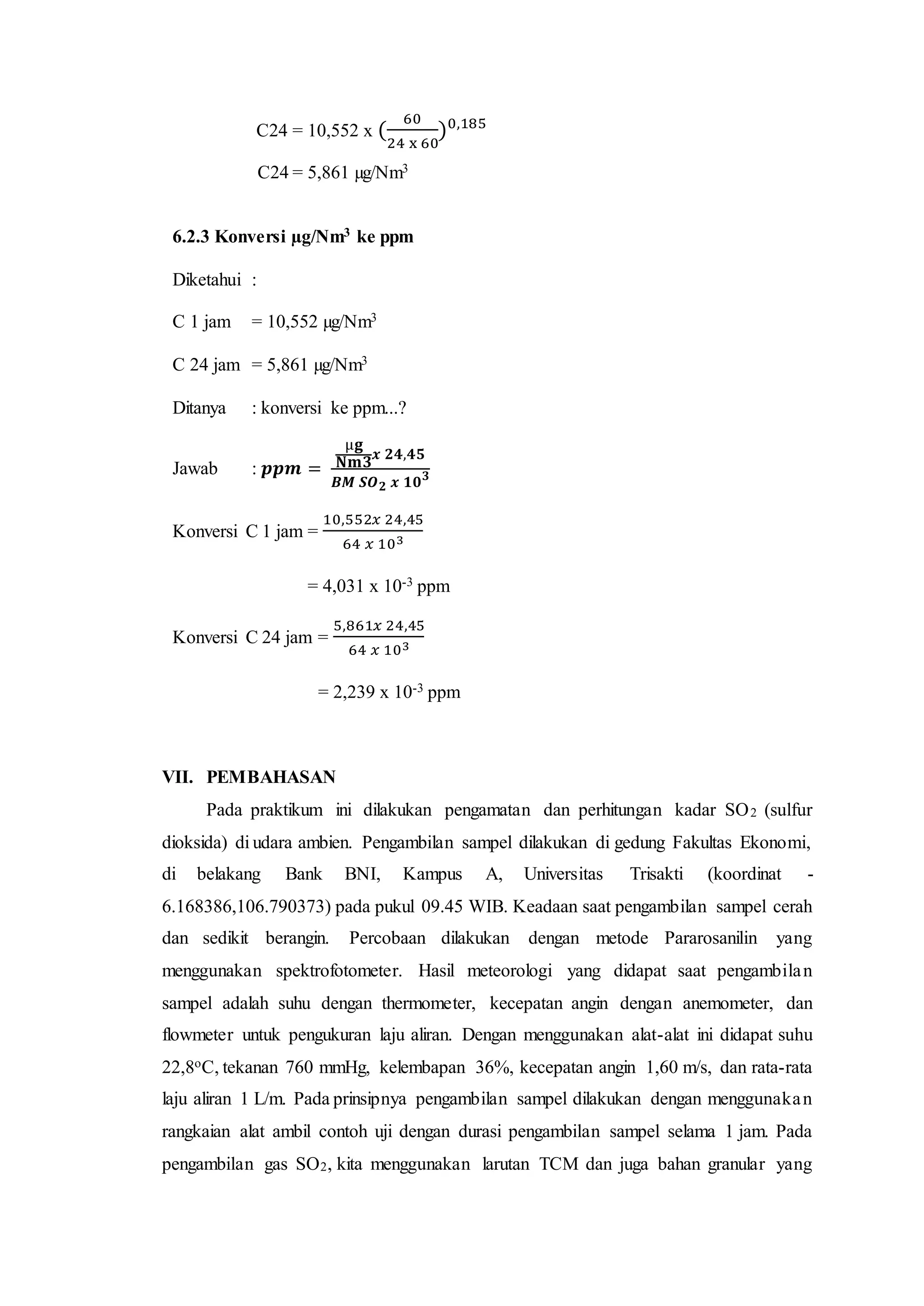 Laporan Laboratorium Lingkungan SO2 | DOCX
