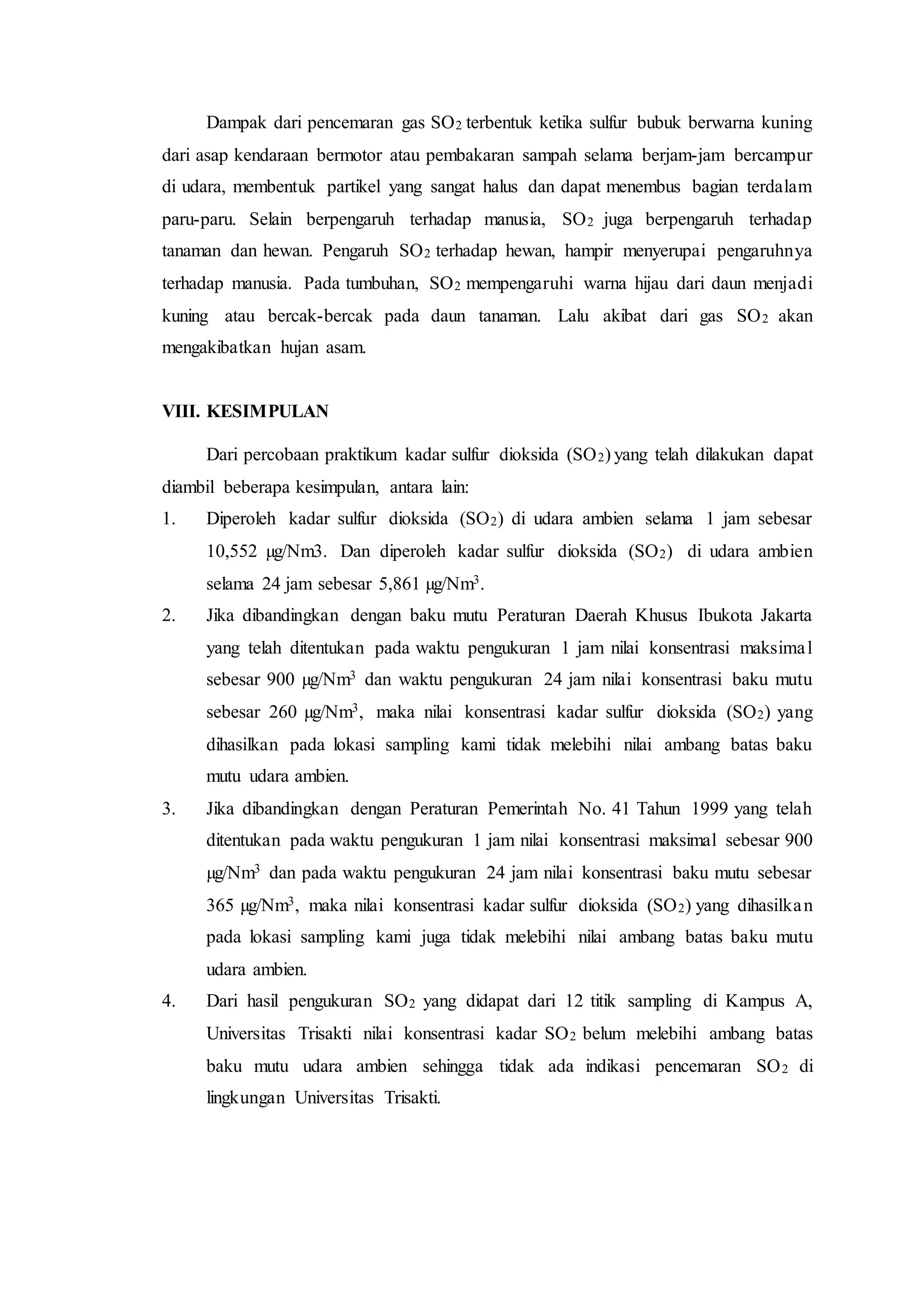 Laporan Laboratorium Lingkungan SO2 | DOCX