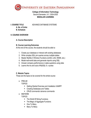 1_Prelim-Module-IM101 ADVANCE DATABASE SYSTEM | PDF
