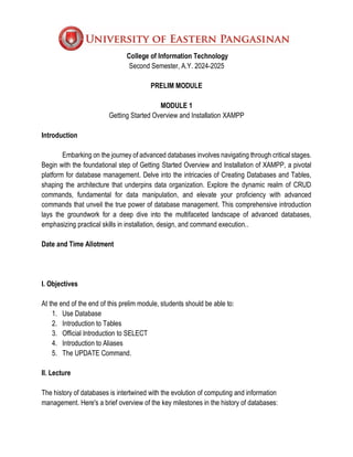 1_Prelim-Module-IM101 ADVANCE DATABASE SYSTEM | PDF