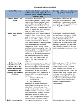 Preliminary Task Evaluation Report | DOC | Screenwriting | Content ...