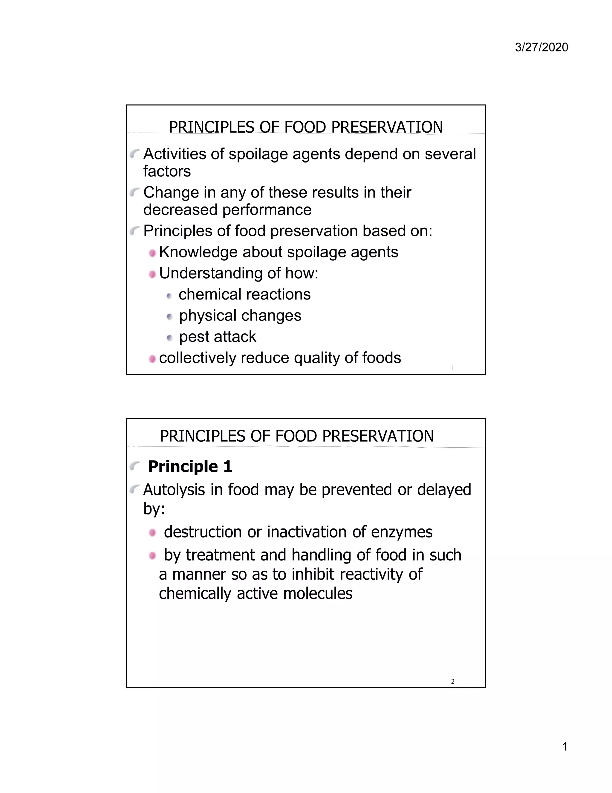 1 principles of food preservation | PDF
