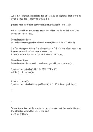 1 PROBLEM You are to design and implement a Menu class.docx | Programming Languages | Computing