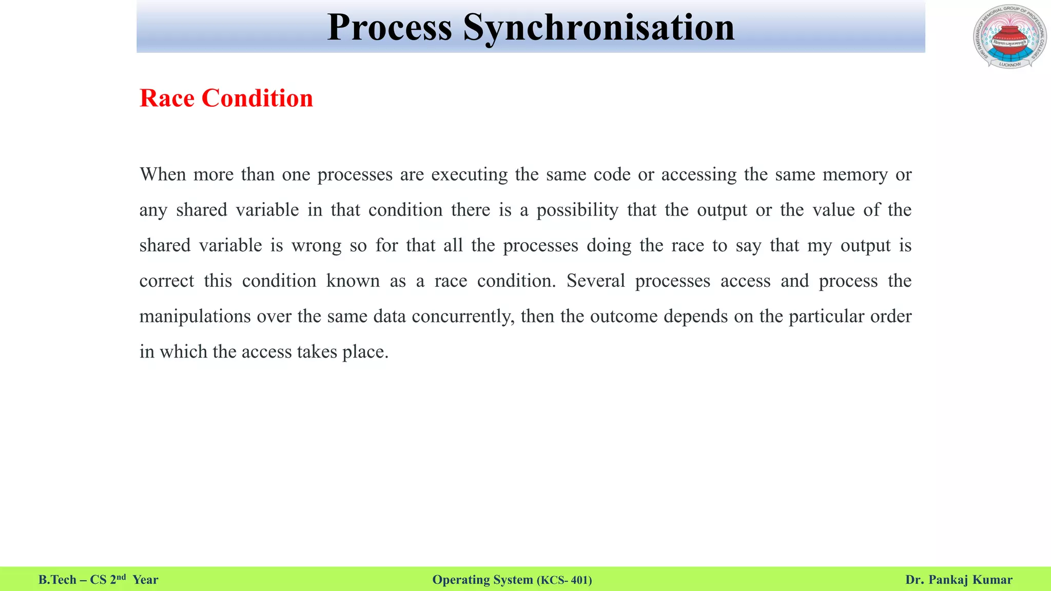 Operating System: Process and synchronization | PDF
