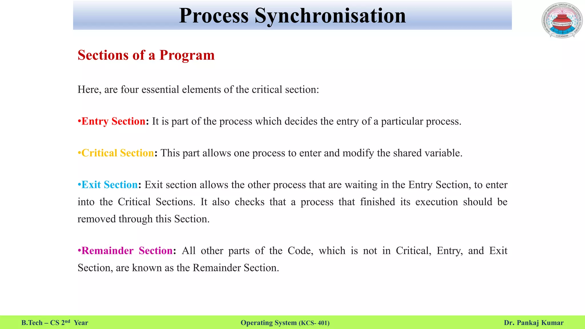 Operating System: Process and synchronization | PDF