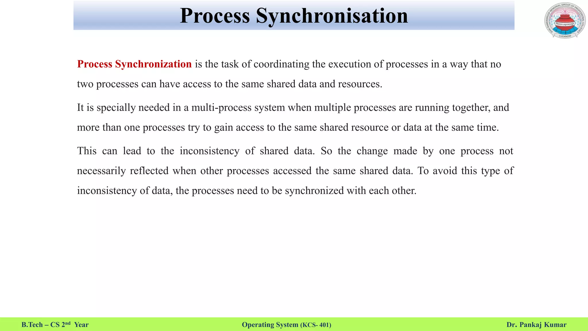 Operating System: Process and synchronization | PDF