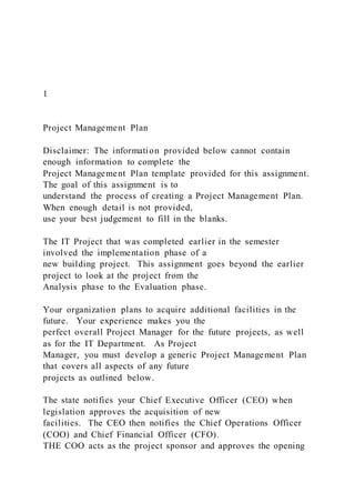 1 Project Management Plan Disclaimer The inform | DOCX | Civil ...