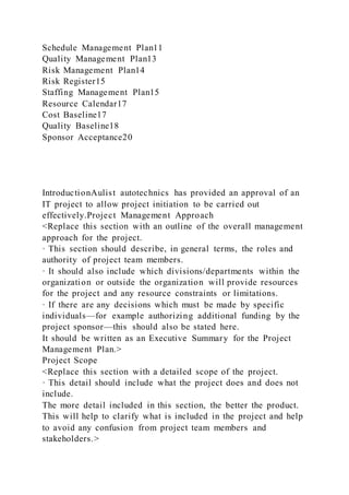 1 Project Management Plan Disclaimer The inform | DOCX