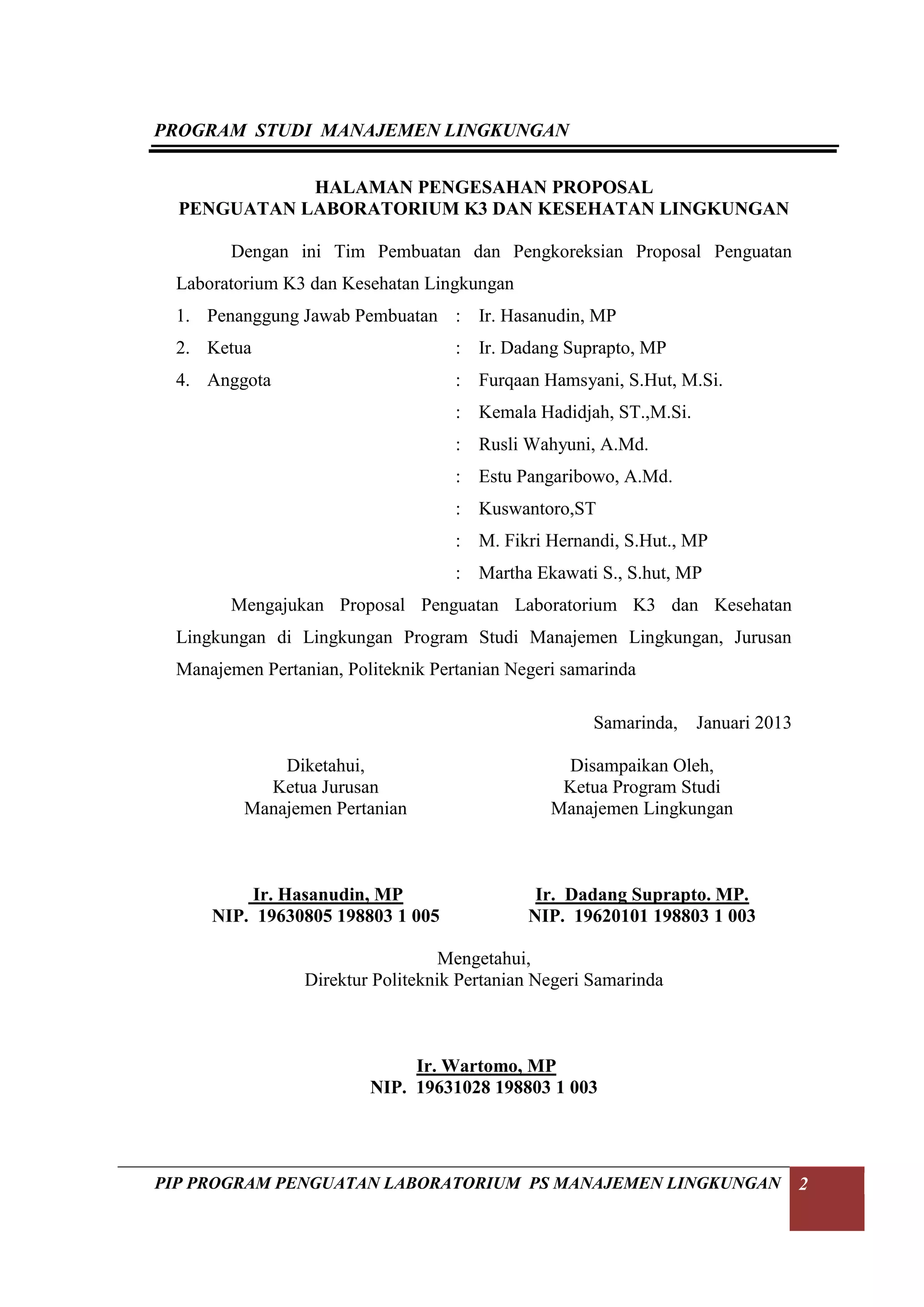 proposal penguatan lab k3 dan kesling ps ml politani | PDF