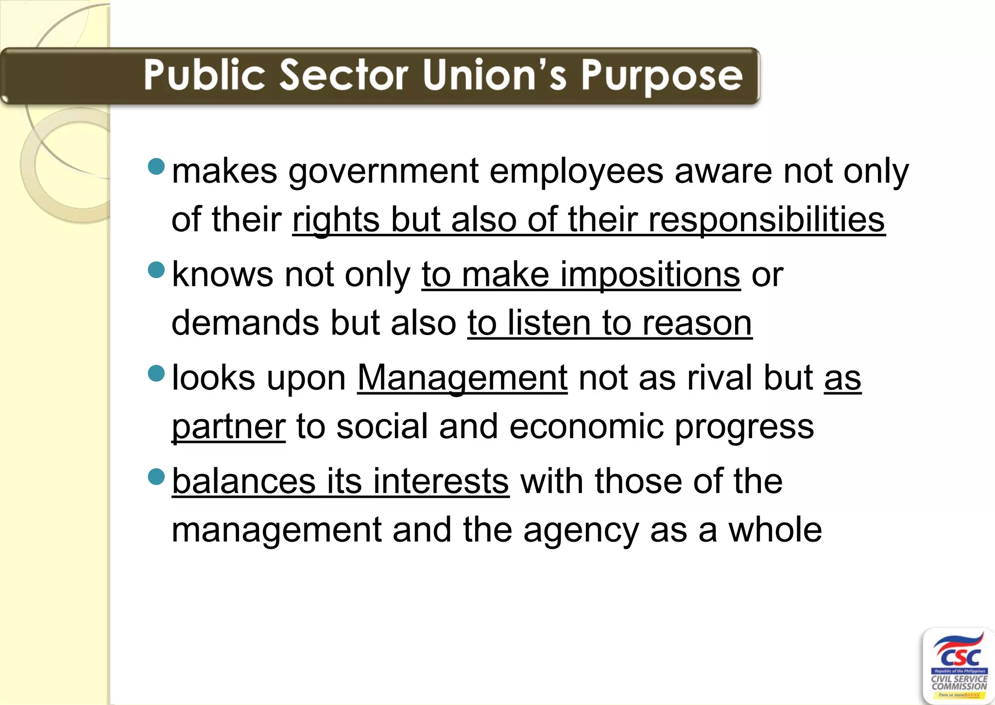 Public Sector Union (Principles and Benefits) | PPT