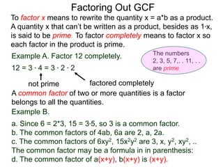 1 pulling out the gcf and the grouping method xc | PPT