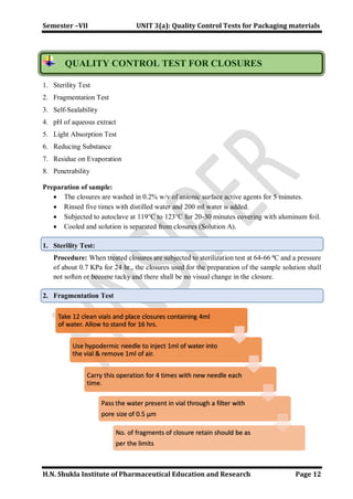 1 Quality Control Quality control test for containers, rubber closures ...