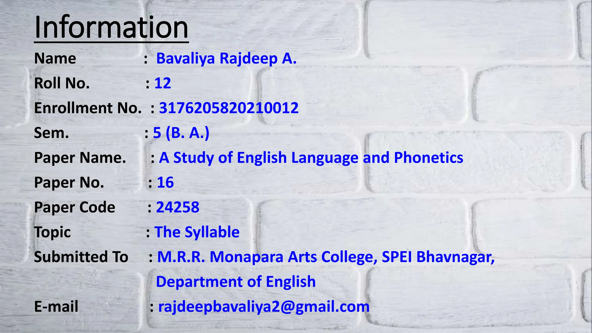 The Syllable | A Study of English Language and Phonetics | PPTX