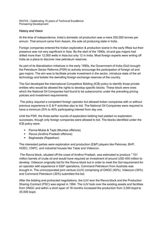 Ravva History and Vision | PDF