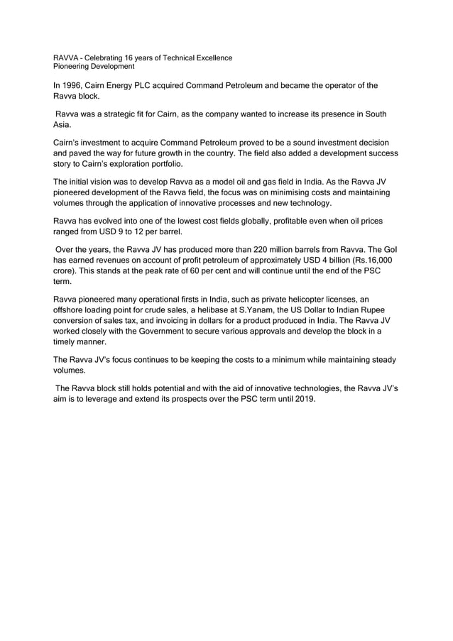 Ravva History and Vision | PDF