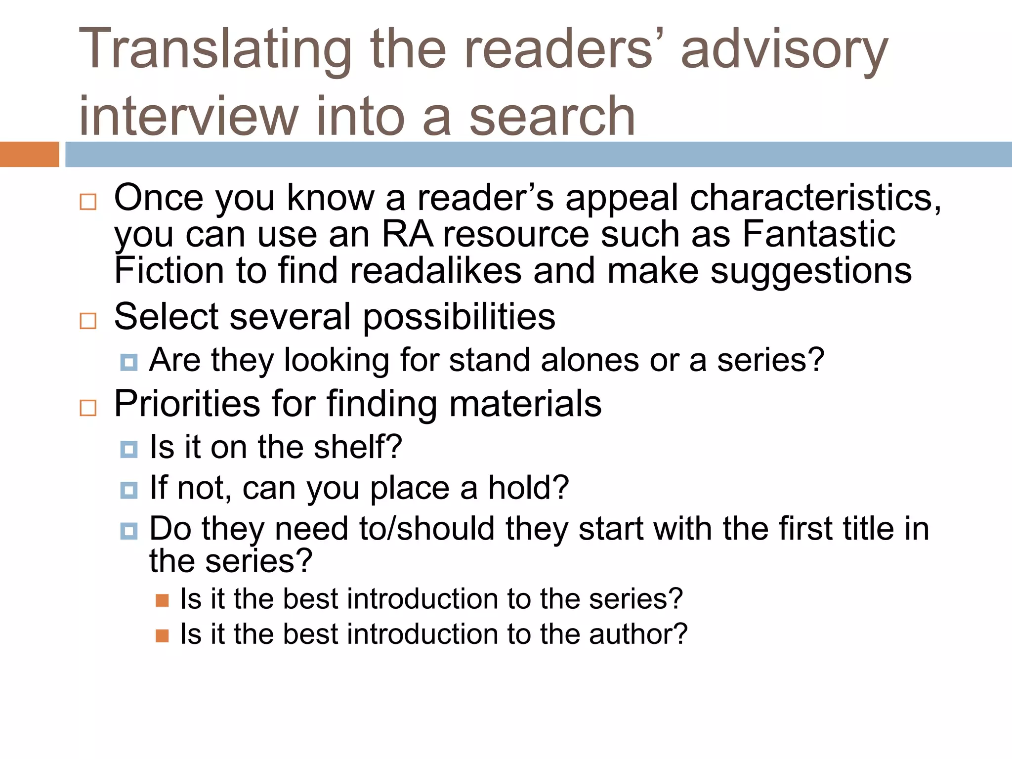 Reader's Advisory 101 | PPT