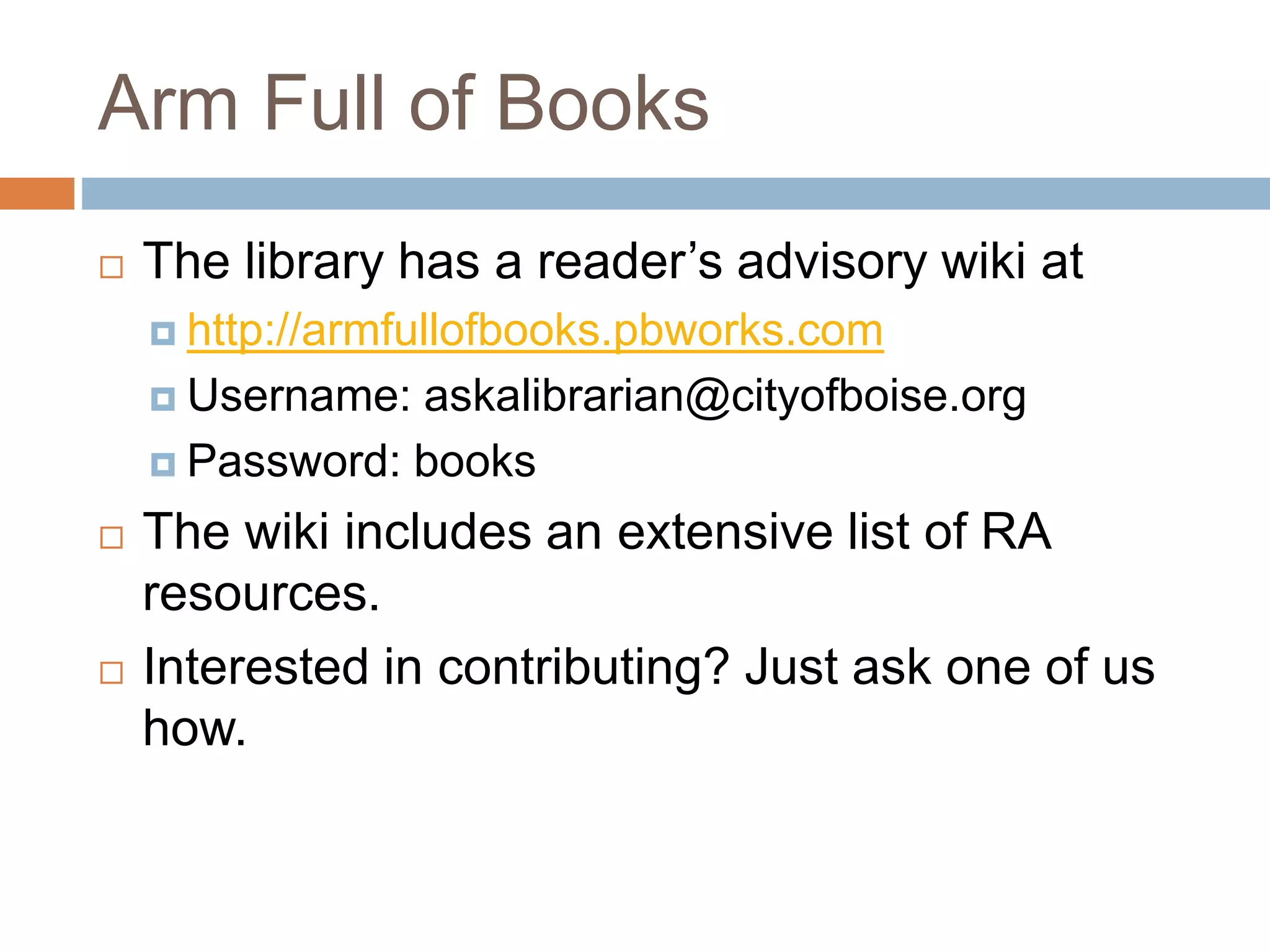 Reader's Advisory 101 | PPT