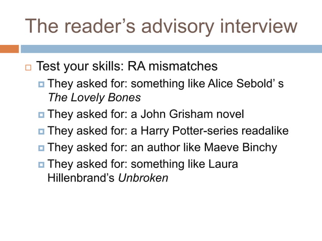Reader's Advisory 101 | PPT