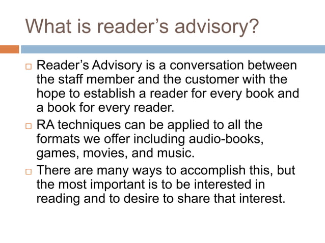 Reader's Advisory 101 | PPT