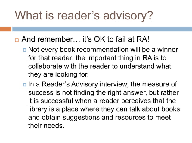 Reader's Advisory 101 | PPT