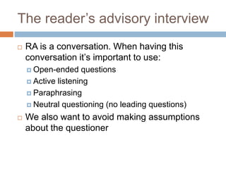Reader's Advisory 101 | PPT