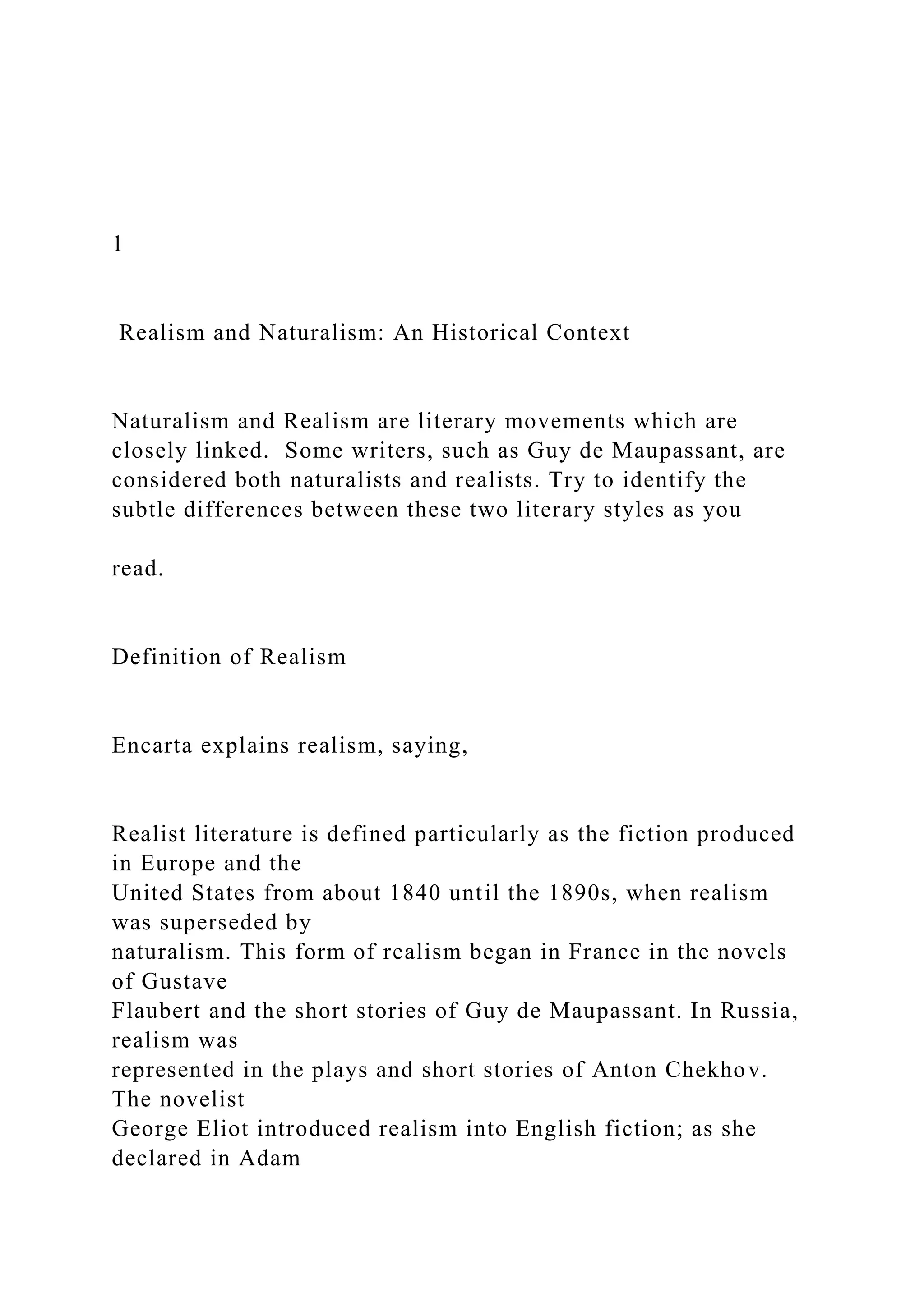 1 Realism and Naturalism An Historical Context .docx