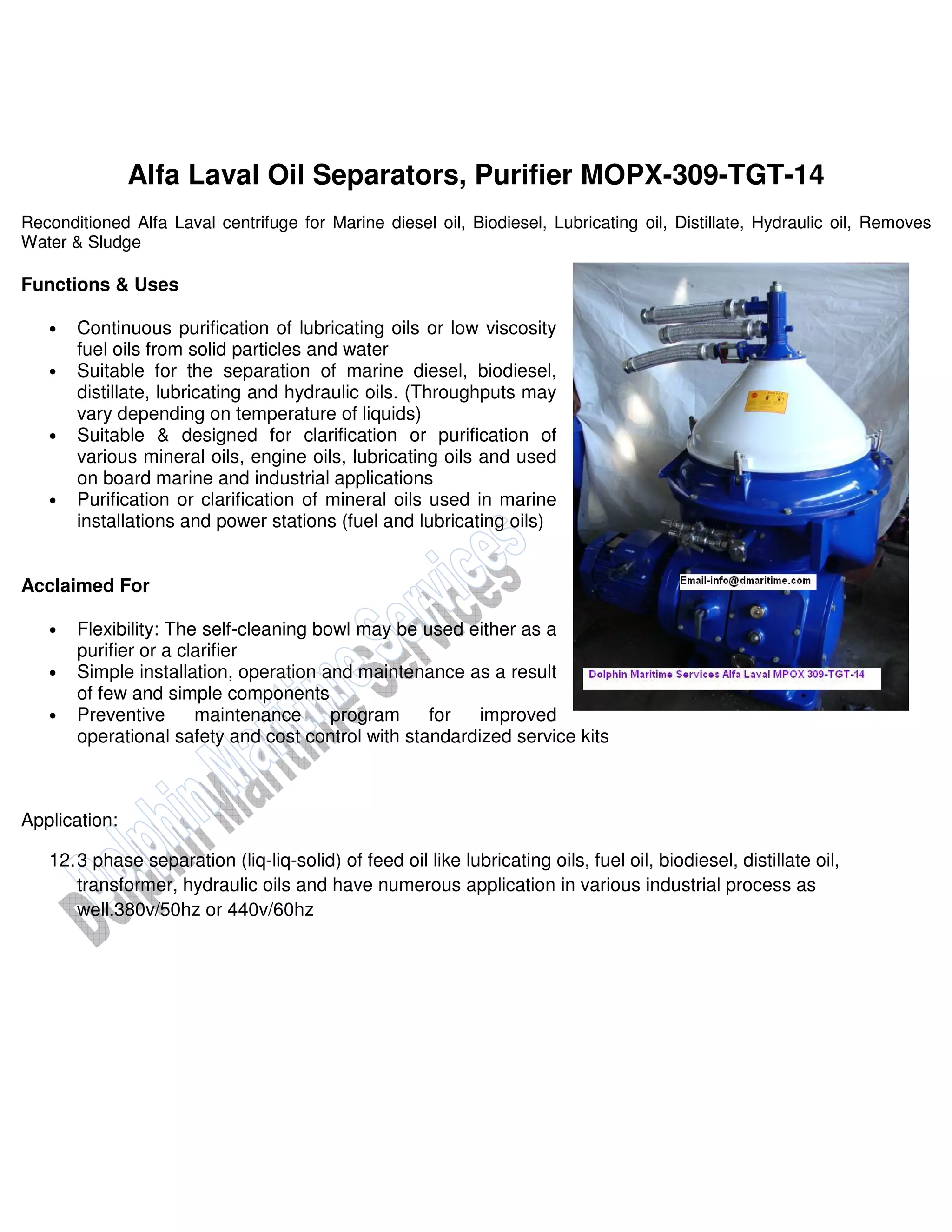 Alfa laval centrifuge, oil purifier, oil separator, MAPX-207 | PDF