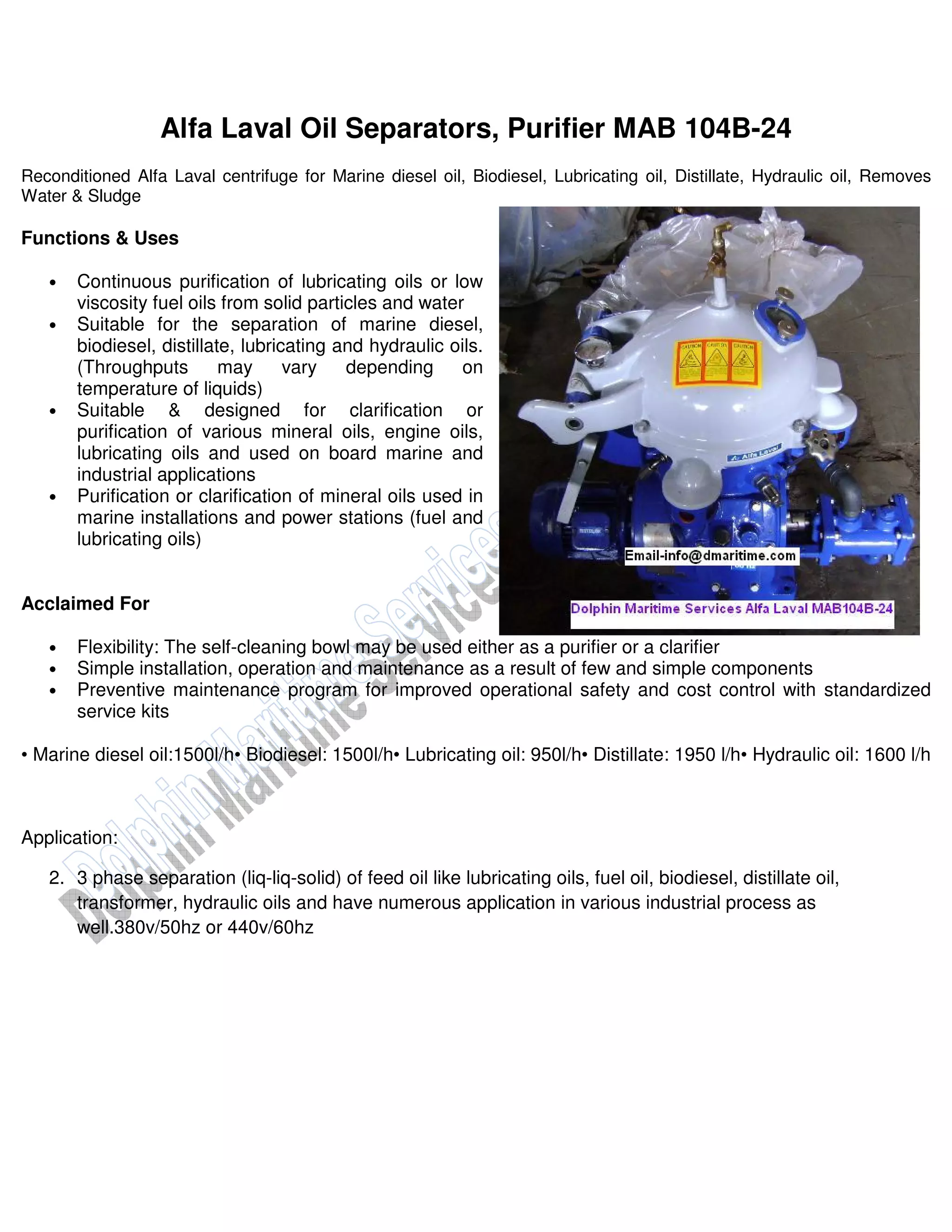 Alfa laval centrifuge, oil purifier, oil separator, MAPX-207 | PDF
