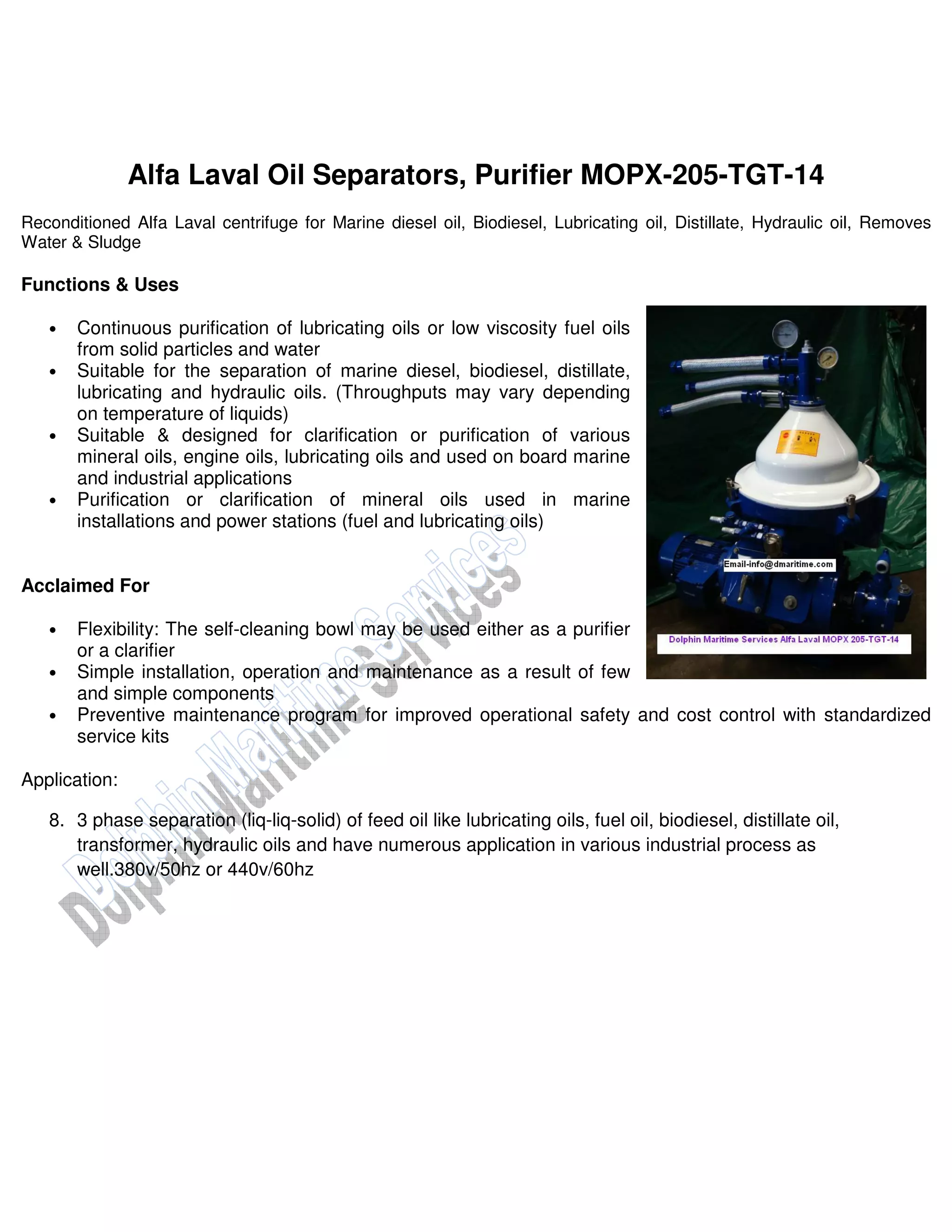 Alfa laval centrifuge, oil purifier, oil separator, MAPX-207 | PDF