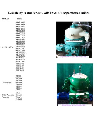 Alfa laval centrifuge, oil purifier, oil separator, MAPX-207 | PDF