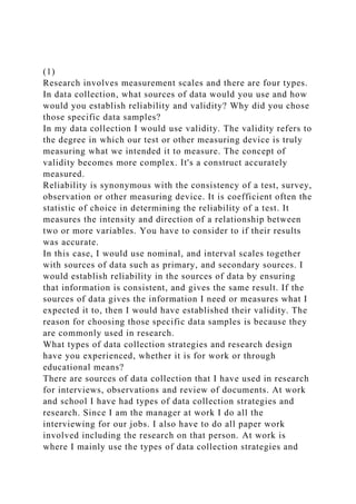 (1)Research involves measurement scales and there are four types.docx