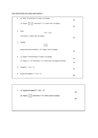 1 revision session for core 1 surds and quadratics | PDF