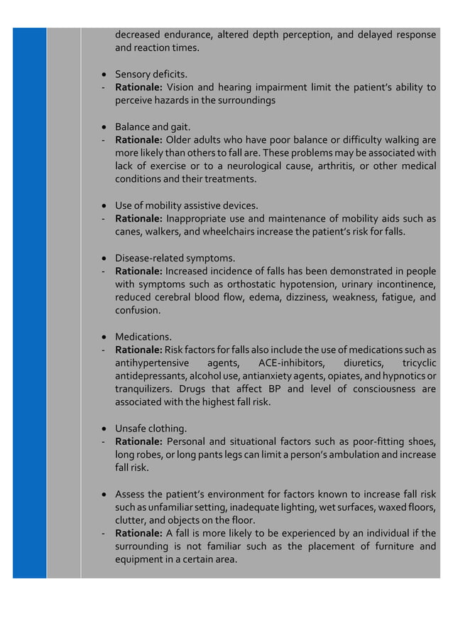 Risk for fall Nursing Care Plan | PDF | First Aid | Injuries