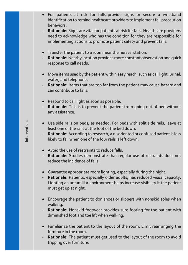 Risk for fall Nursing Care Plan | PDF | First Aid | Injuries