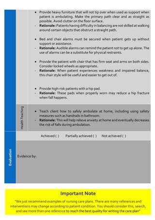 Risk for fall Nursing Care Plan | PDF