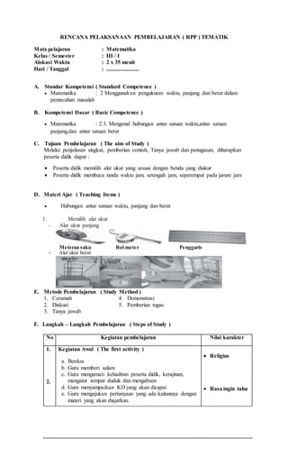 1 rpp mtk kls 3 besaran & pengukuran kelompok 1 | DOCX