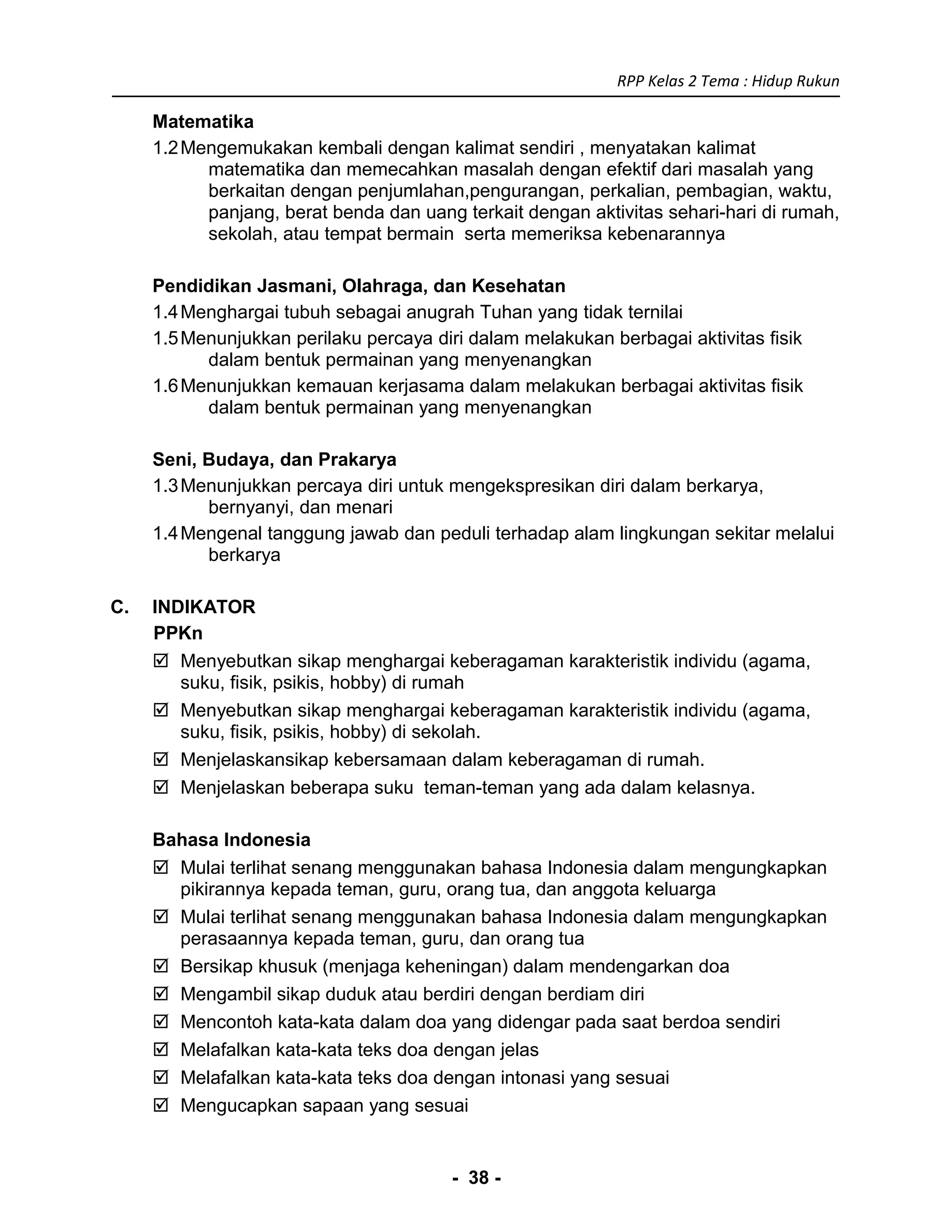 [1] rpp sd kelas 2 semester 1 hidup rukun | PDF