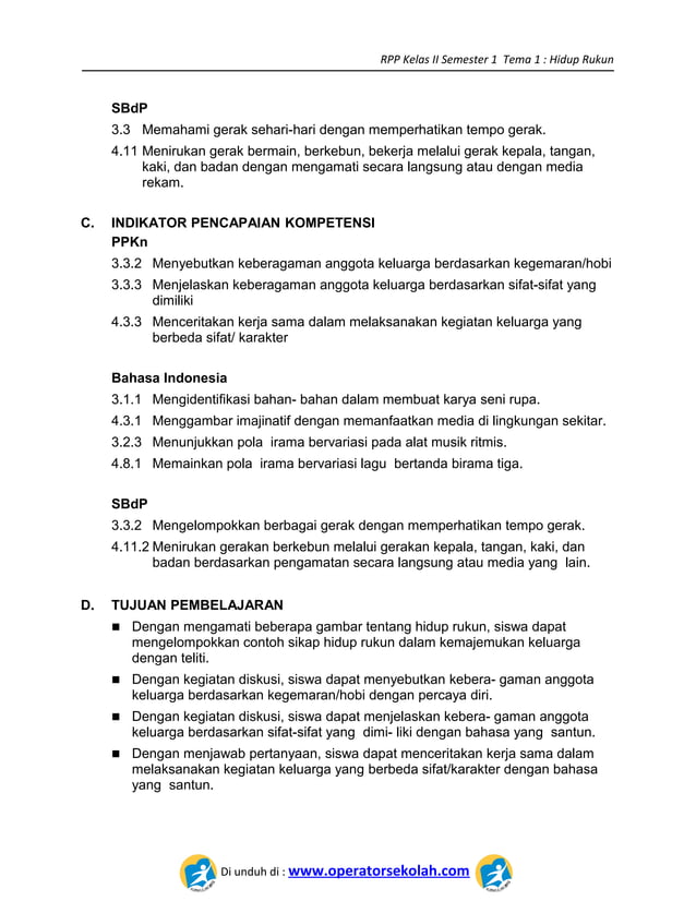 [1] rpp sd kelas 2 semester 1 hidup rukun | PDF