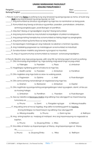K TO 12 GRADE 2 UNANG MARKAHANG PAGSUSULIT | PDF