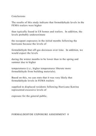 1 Running head FORMALDEHYDE EXPOSURE ASSESSMENT .docx