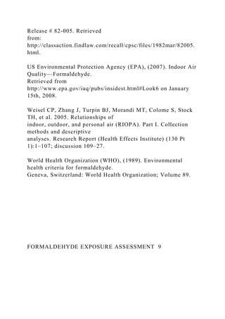 1 Running head FORMALDEHYDE EXPOSURE ASSESSMENT .docx