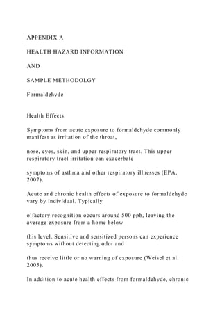 1 Running head FORMALDEHYDE EXPOSURE ASSESSMENT .docx | Indoor ...