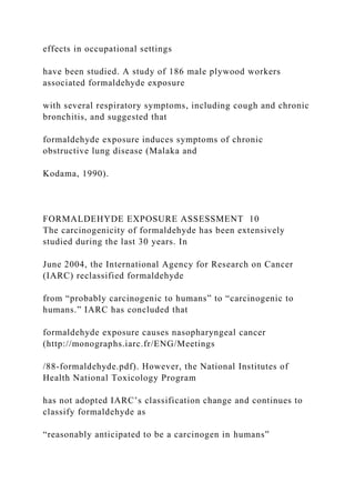 1 Running head FORMALDEHYDE EXPOSURE ASSESSMENT .docx