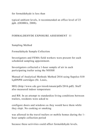 1 Running head FORMALDEHYDE EXPOSURE ASSESSMENT .docx