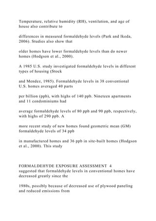 1 Running head FORMALDEHYDE EXPOSURE ASSESSMENT .docx
