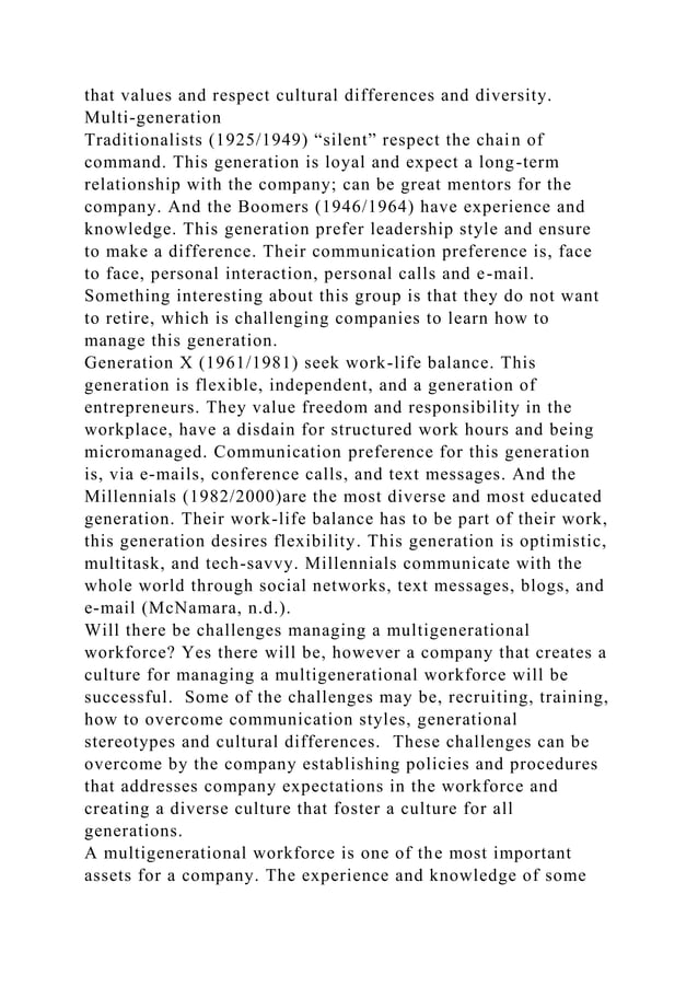 1Running Head MULTI-GENERATIONAL WORKPLACE9MULTI-GENERATINO.docx