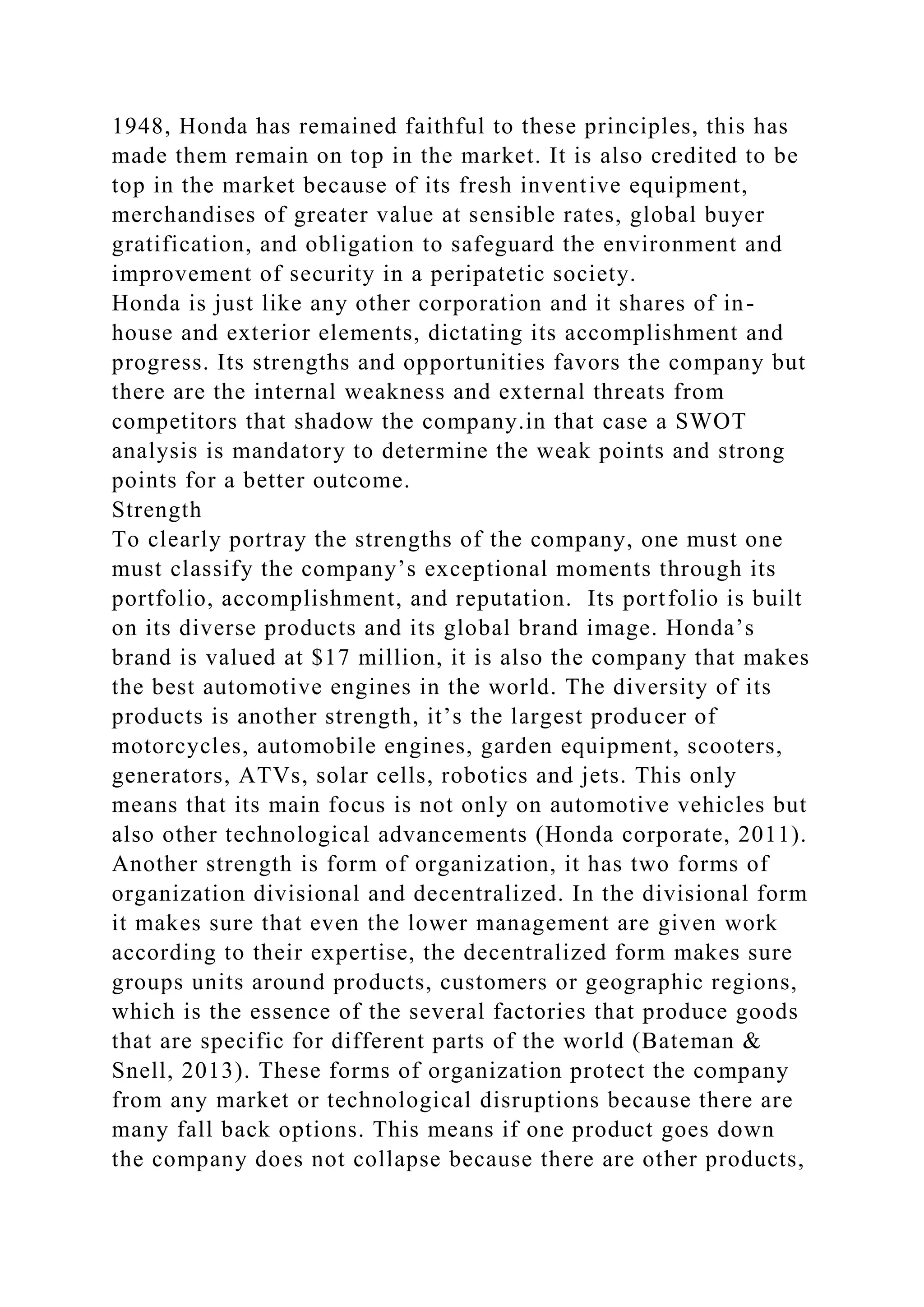 1Running head SWOT Analysis Honda Motor Company.docx