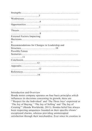 1Running head SWOT Analysis Honda Motor Company.docx