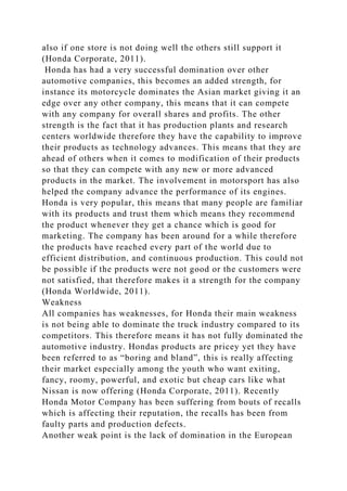 1Running head SWOT Analysis Honda Motor Company.docx